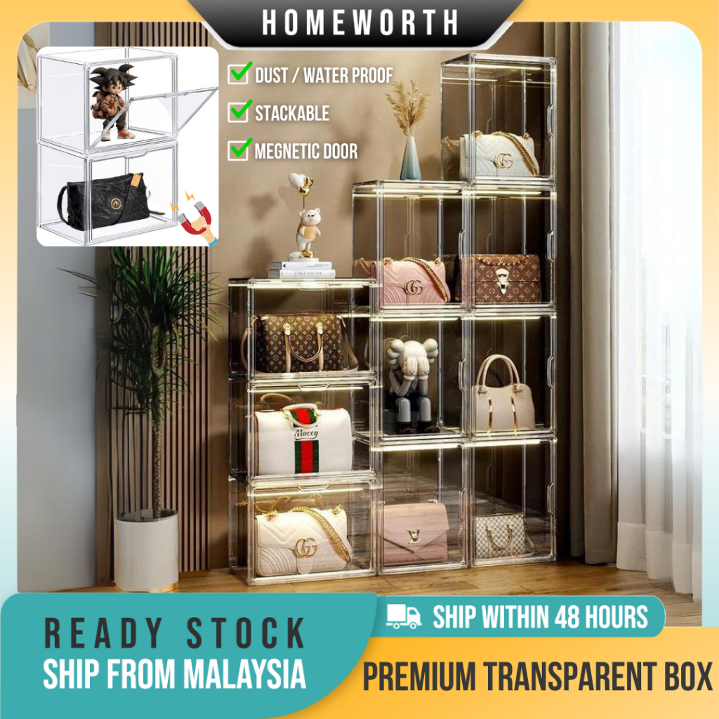 HOMEWORTH Transparent Dust/Water Proof Storage Box Acrylic Display Box ...