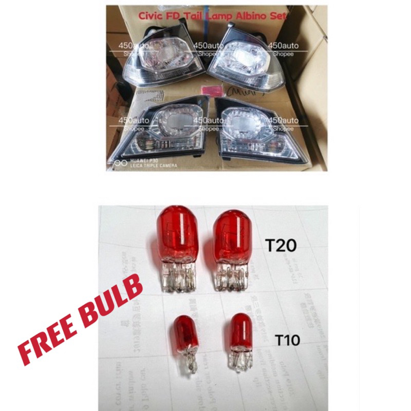CIVIC FD FD1 FD2 FD2R TAIL LAMP ALBINO ( Free T20+T10 Red Bulb Set ...