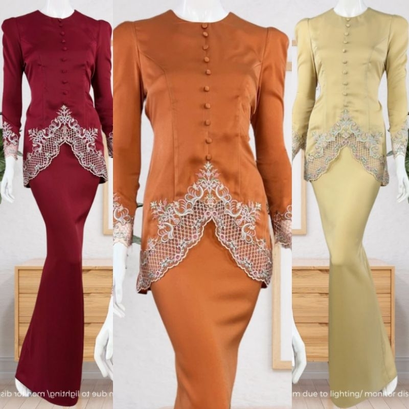 Mini kurung kebaya sulam satin silk lembut selesa baju raya viral 2024 ...