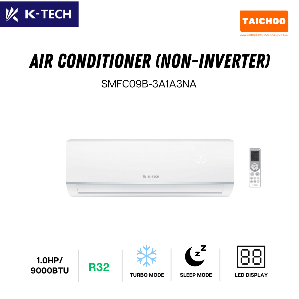 K-Tech Wall Mounted Air Conditioner Non-Inverter (1.0HP/9000BTU ...
