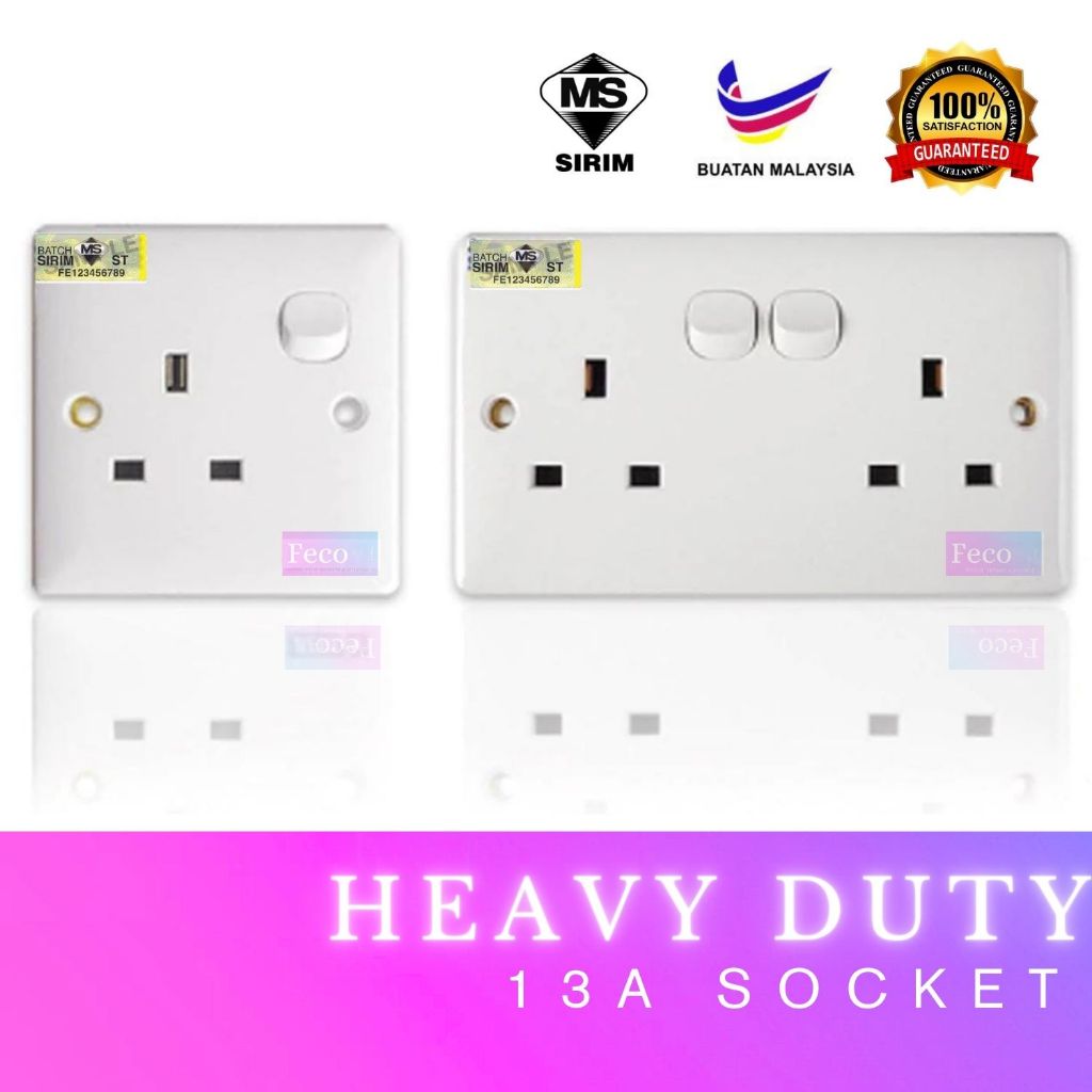 (SIRIM) 13A Double Switch Socket / Dua socket / Twin socket / PVC ...