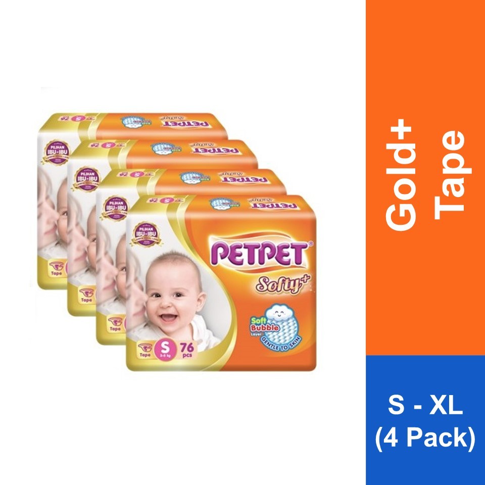 PetPet Tape Diaper Gold+ Mega Pack - S76/ M64/ L54/ XL42 (4 Packs ...