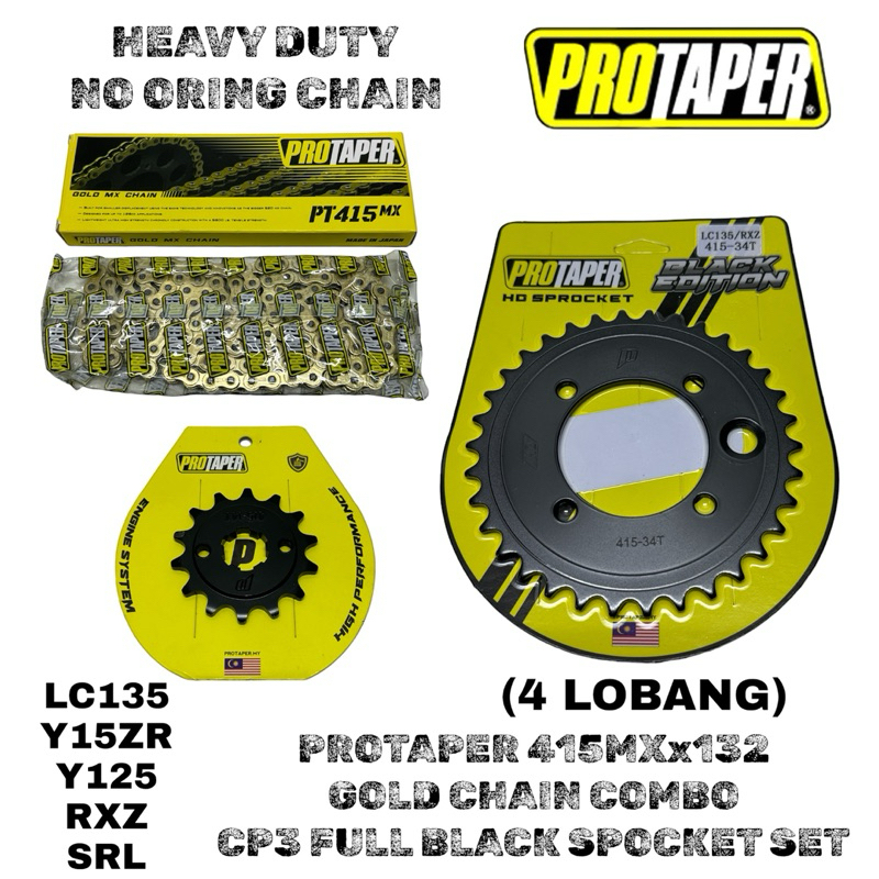LC/Y15/Y125/RXZ PROTAPER 415HD BLACK EDITION SPOCKET SET 415MXx132 GOLD ...
