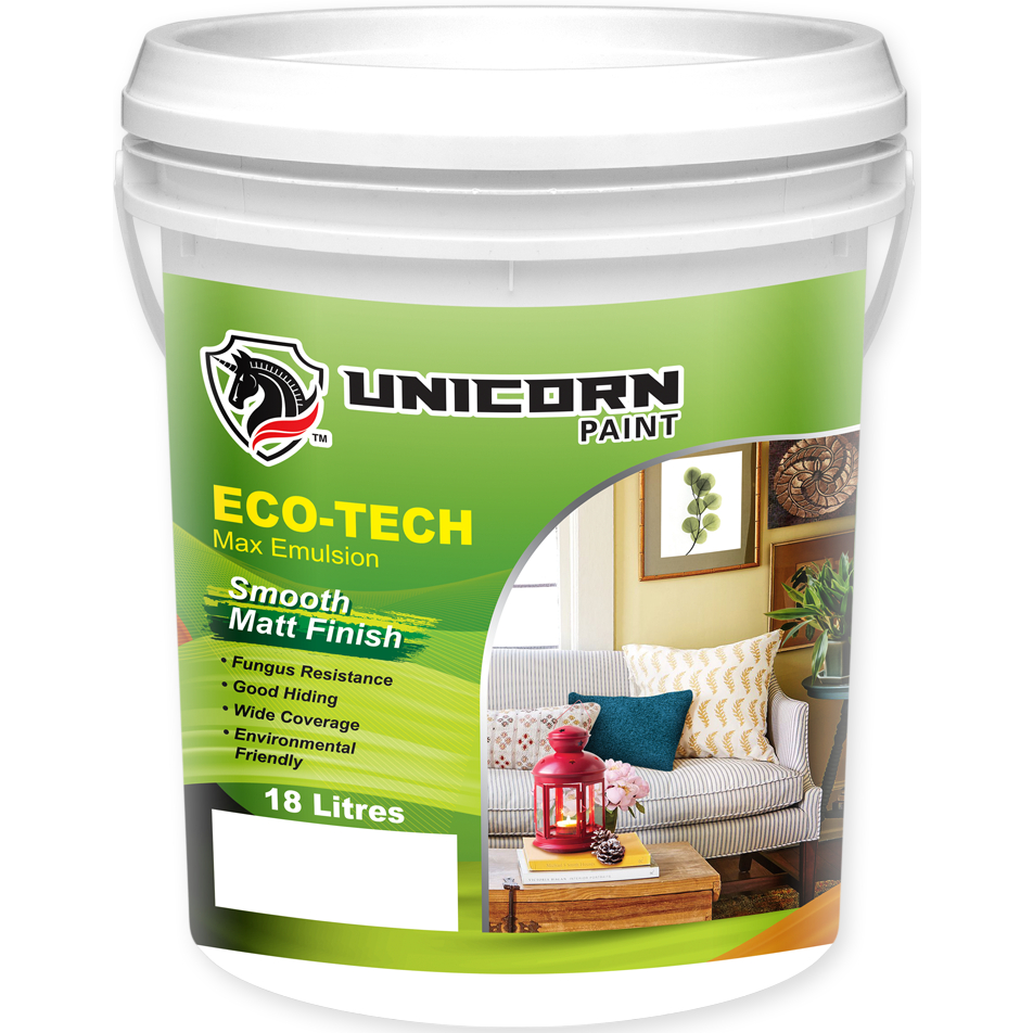UNICORN PAINT ECO-TECH MAX EMULSION SMOOTH MATT FINISH FOR INTERIOR WHITE COLOR - 18 Litres ...