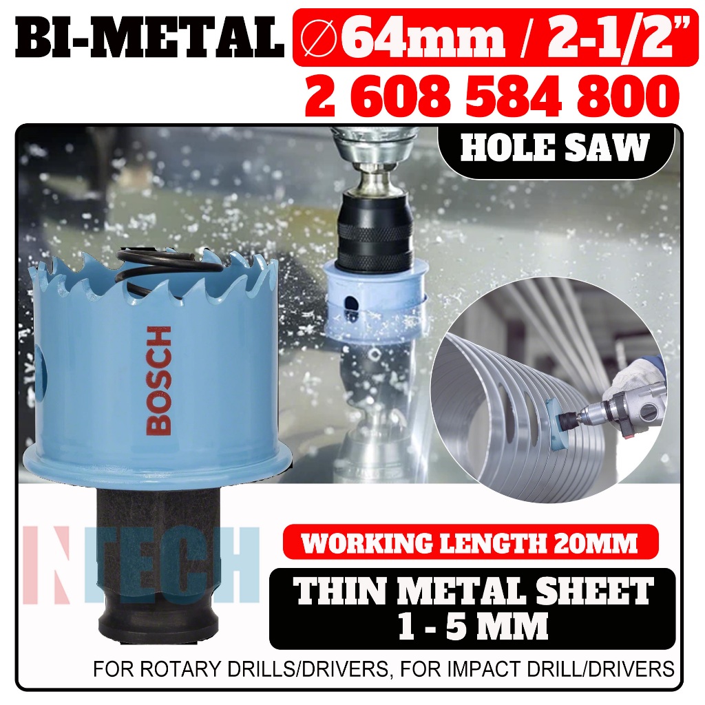 BOSCH 2608584800 64mm (2 1/2") Bi-Metal Holesaw special for thin sheet metal (1-5mm) | Shopee ...