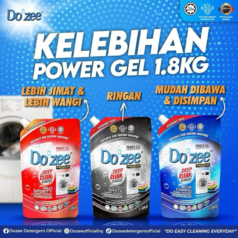 DOZEE 1.8KG | Dozee 4 in 1 Power Gel Detergent Refill Pack | Shopee ...