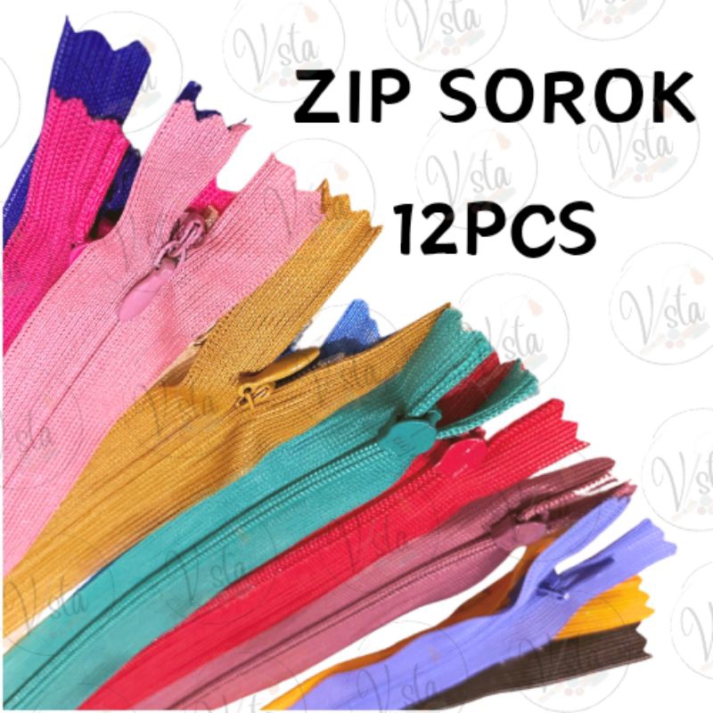 (12pcs)zip sorok murah/invisible zip murah (8"- 22")/zip susut/zip ...