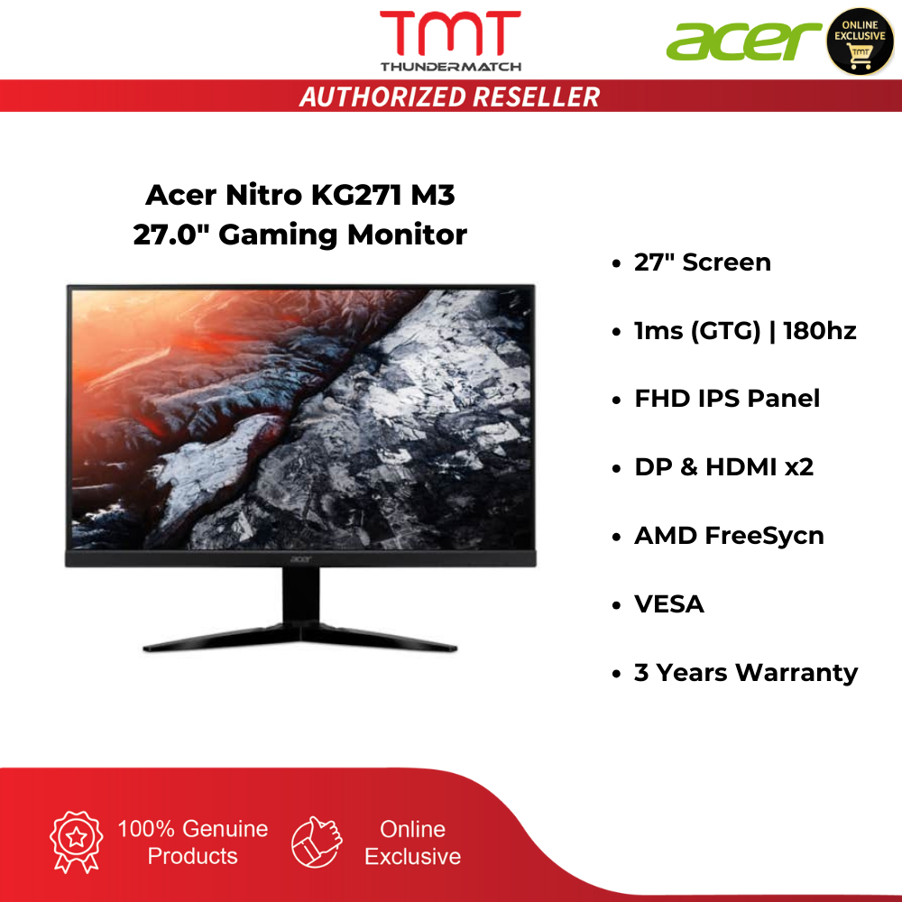 Acer Nitro KG271 M3 27.0" Gaming Monitor | 1ms GtG | 180Hz | FHD | IPS ...