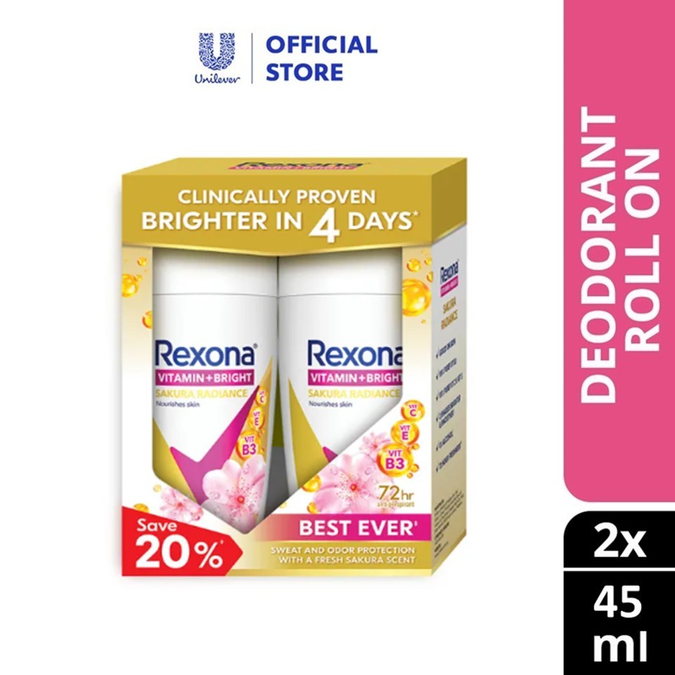 Rexona Women Advanced Brightening Roll On Deodorant Japanese Sakura 2x45ml Twin Pack | Shopee ...