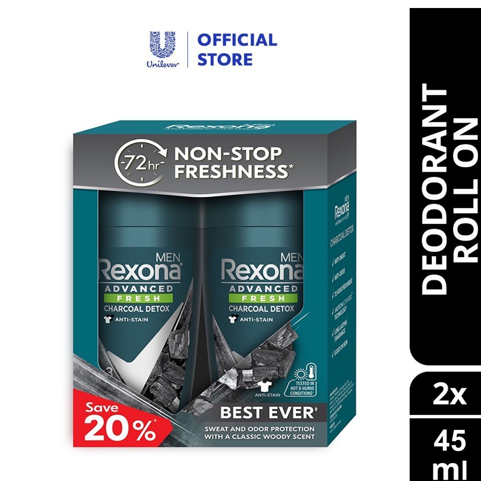 Rexona Men Roll On Deodorant Natural Cool Charcoal Detox (2 x 45ml ...