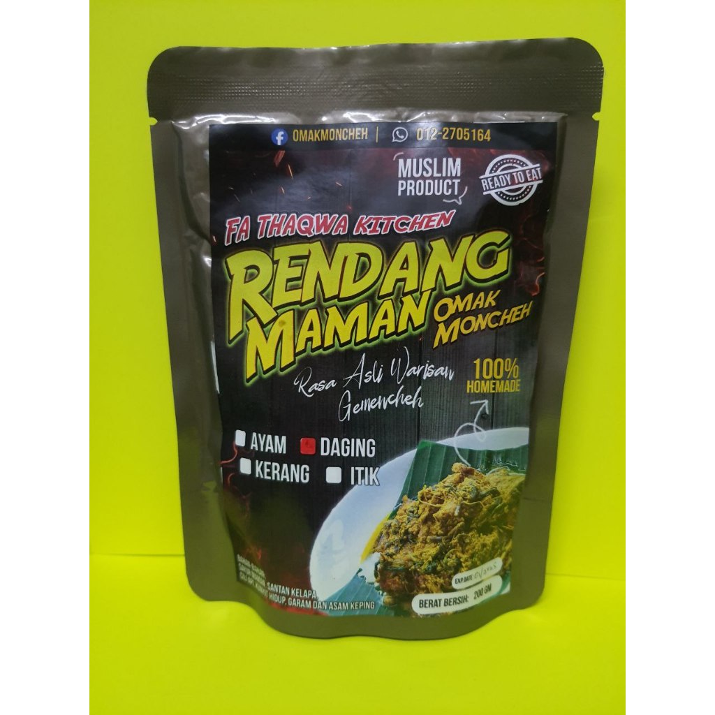 RENDANG MAMAN OMAK MONCHEH ( AYAM, DAGING,KERANG, ITIK ) | Shopee Malaysia