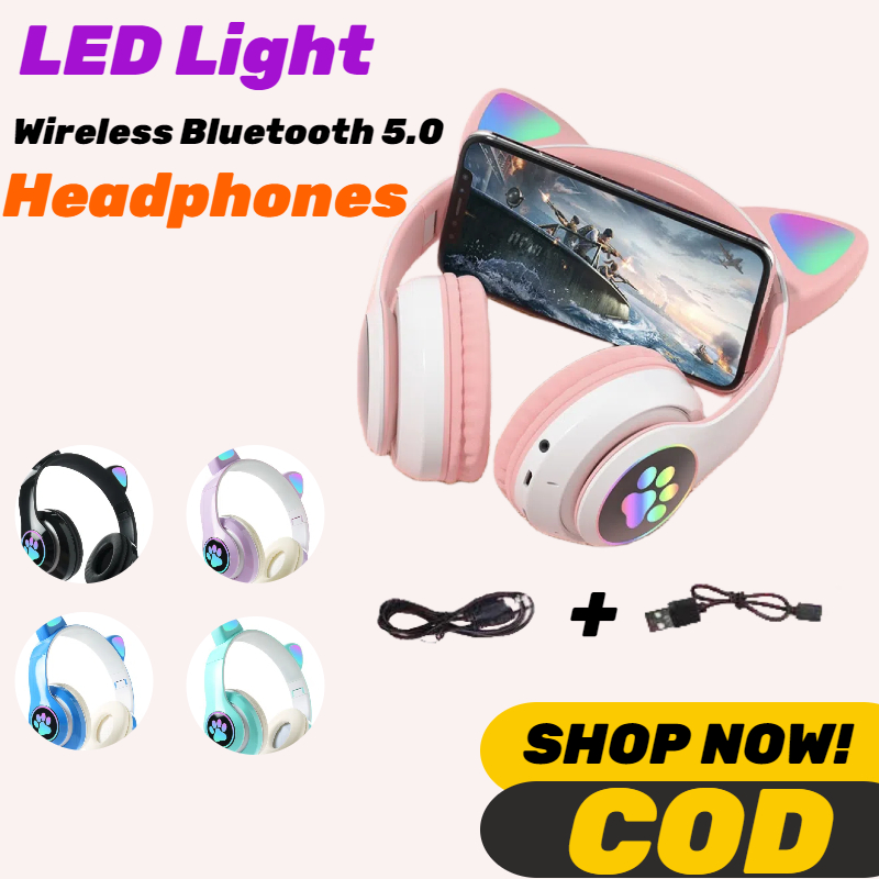 Cat ears luminous headset wireless bluetooth music headset ST28 headset ...