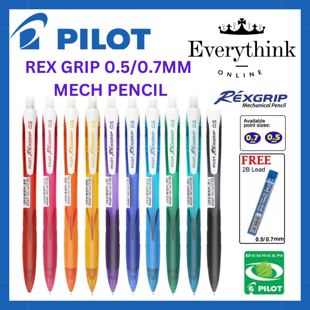 PILOT REX GRIP MECHANICAL PENCIL 0.5MM 0.7MM FREE LEAD HRG-10R5 HRG-10RC7 REXGRIP PASTEL ...