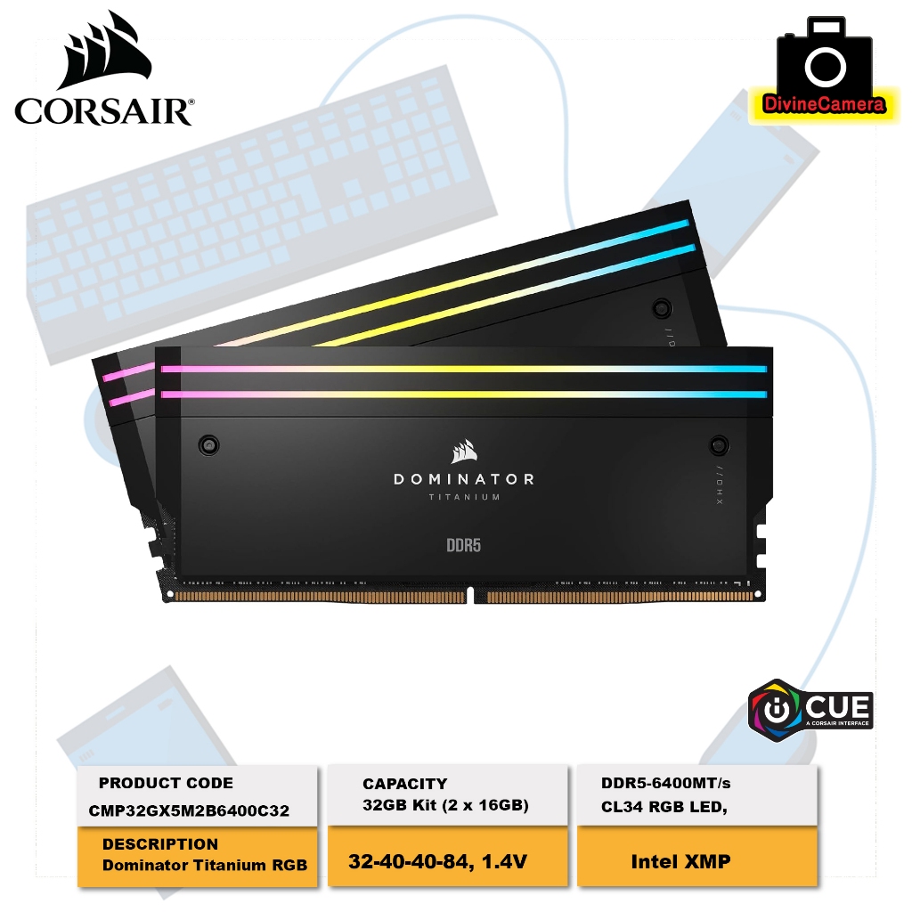 CORSAIR Dominator Titanium RGB DDR5 RAM 32GB (2x16GB) DDR5 6400MHz CL32 Intel XMP iCUE ...