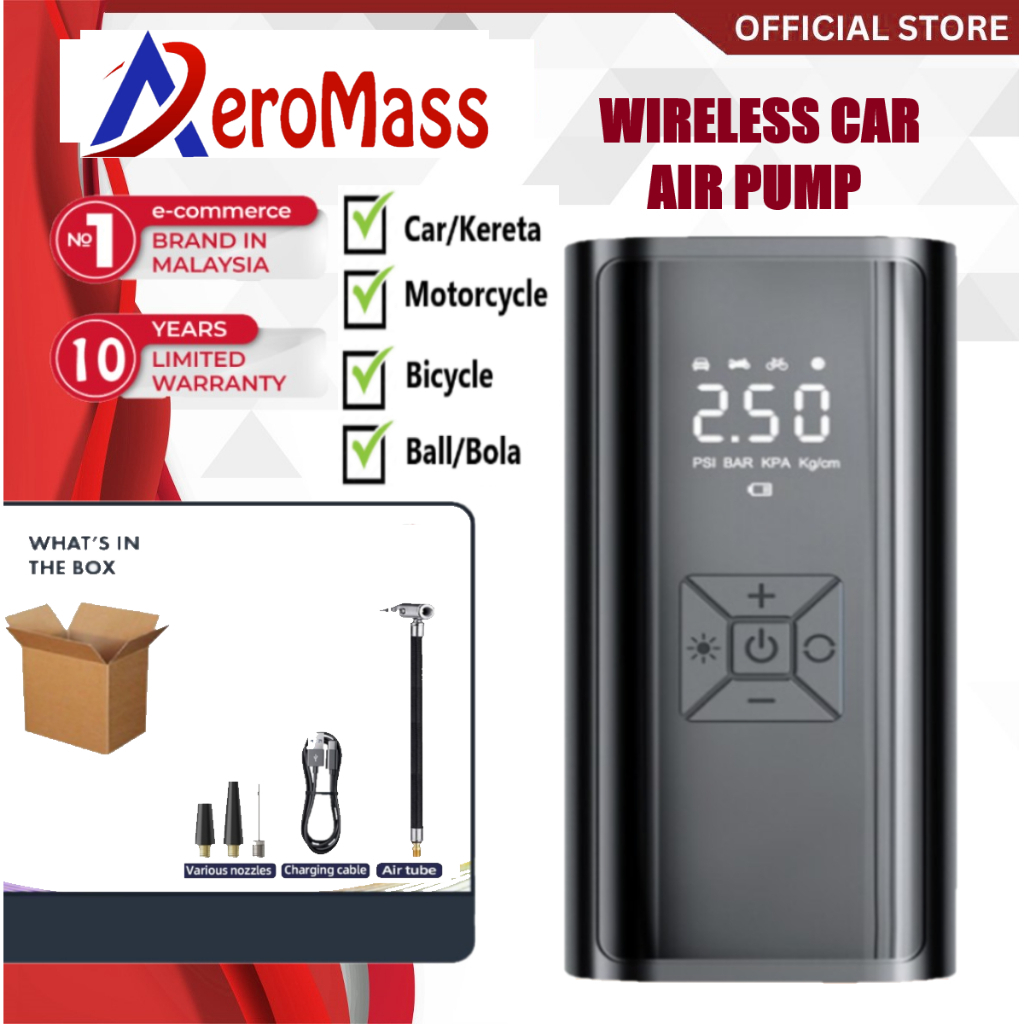 AEROMASS 🔥SHOCKING🔥Portable Car Air Pump 11000mAh Tire Compressor ...