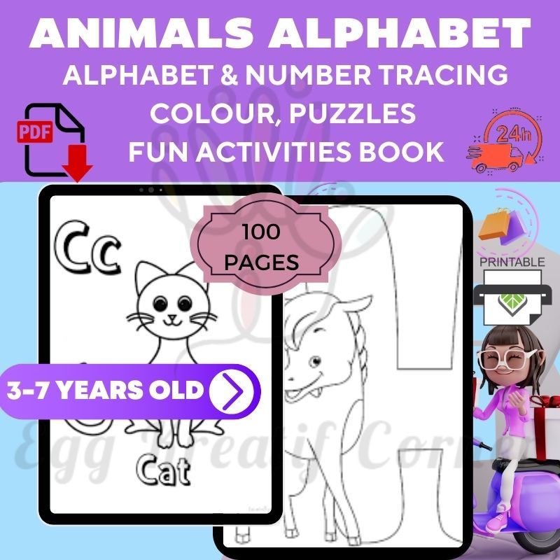 ANIMALS ALPHABET A TO Z & NUMBER TRACING + 27 COLOURING + 21 ACTIVITIES ...