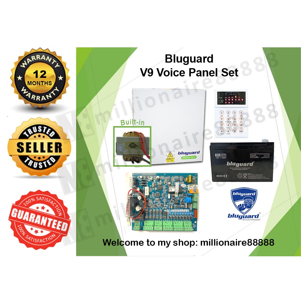 Bluguard Security LED V9 Voice Package Panel Set 8 +1 Zone Include 5 Items Home Shop use V9 ...