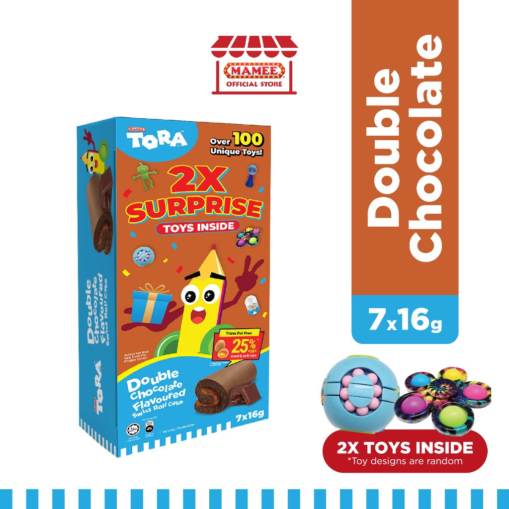Tora Swiss Roll - Double Chocolate 7pcs + 2 Toys x 16g | Shopee Malaysia