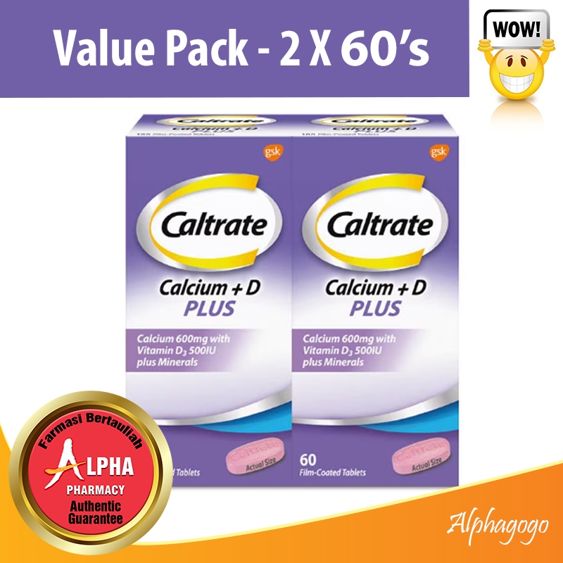Caltrate 600 Plus Calcium with Vitamin D & Minerals (60 Tablets / 2X60 ...