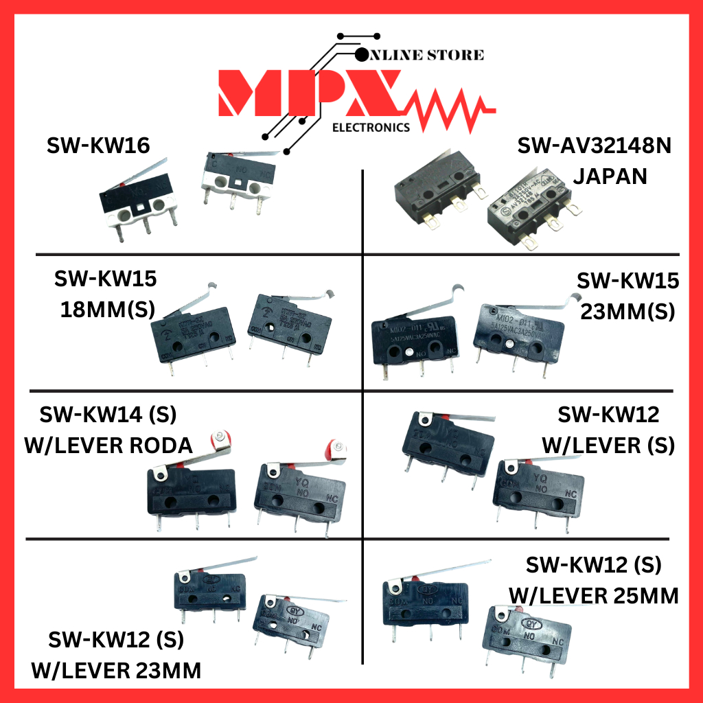 5PCS SW-KW series Micro Switch w/lever w/lever roda or w/lever curve ...