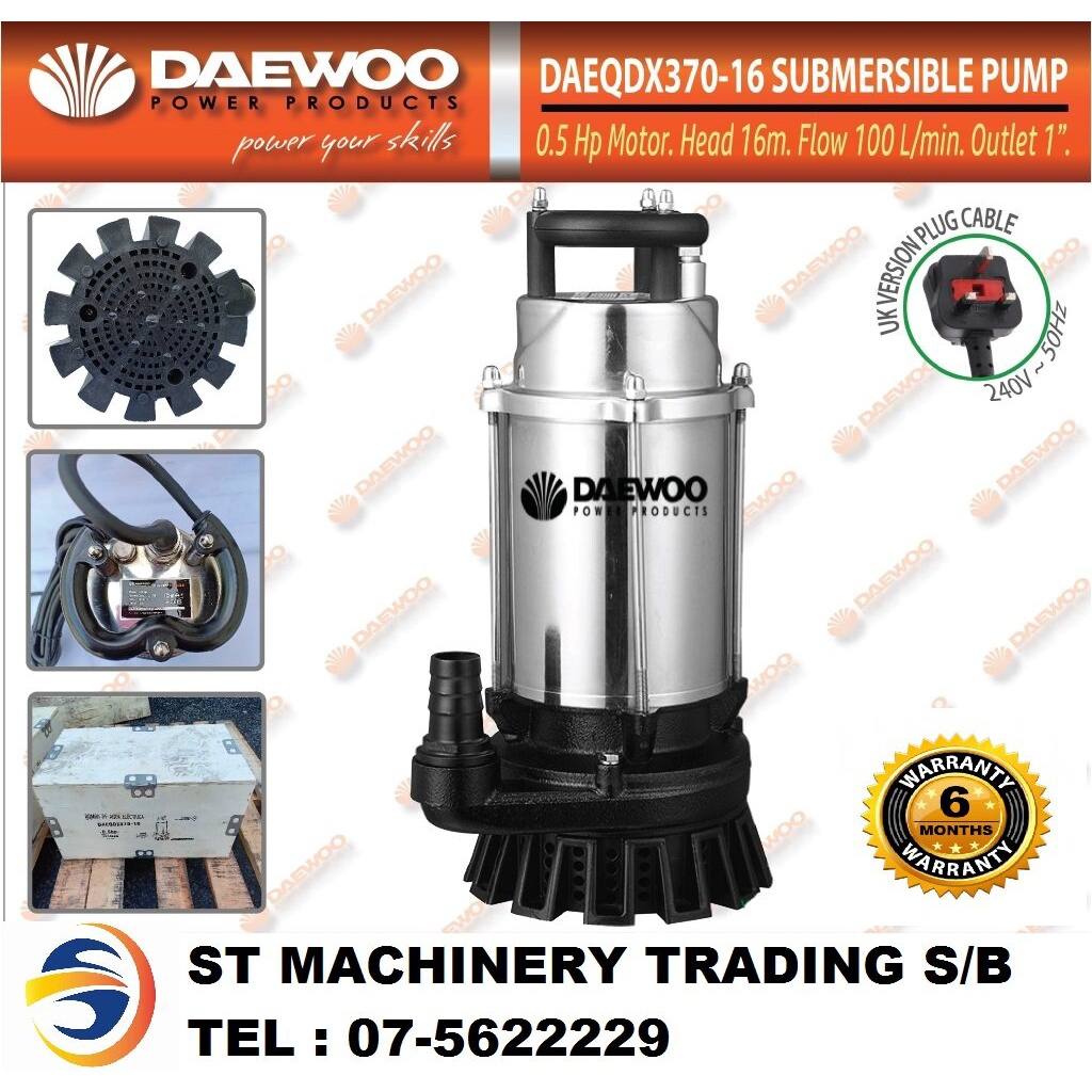 DAEWOO 1" X 0.5HP / 240V SUBMERSIBLE PUMP (MANUAL/AUTO) - DAEQDX370-16 ...