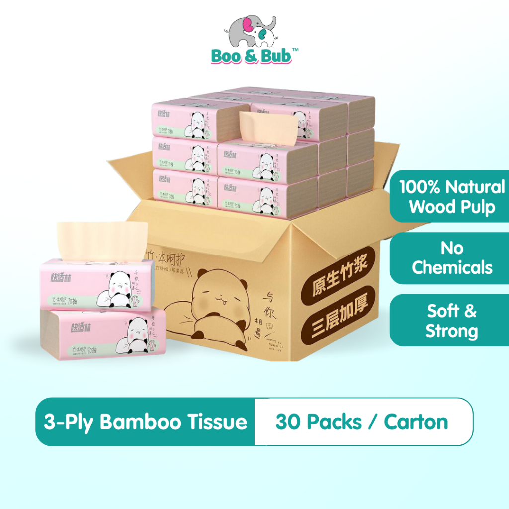 [30 Packs/ Carton] Boo&Bub Bamboo Tissue 3Ply 1 Carton Soft Facial ...