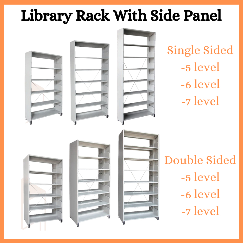 5 / 6 / 7 Level Library Rack With Side Panel | Rak Besi Buku Kabinet ...