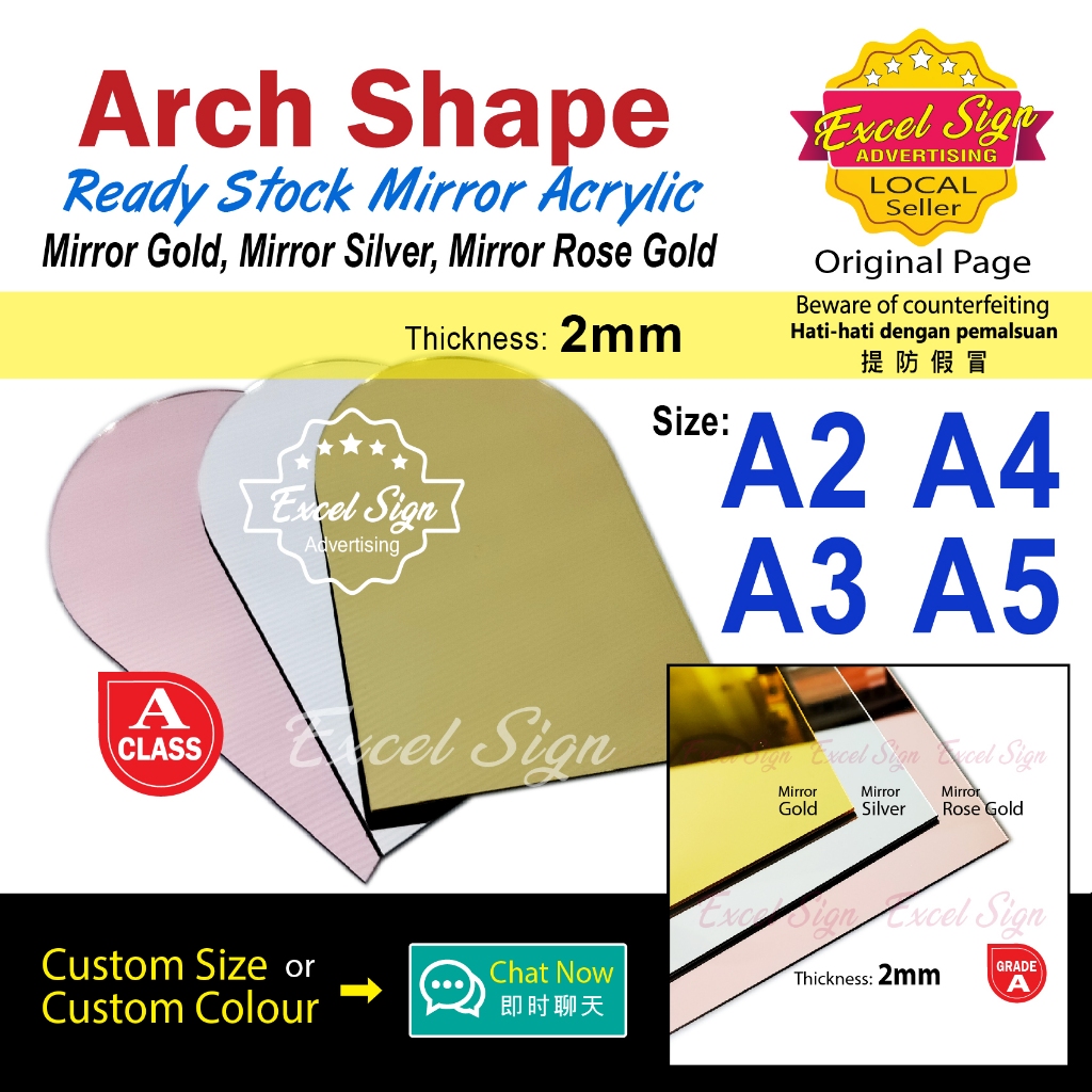 Welcome Board, Arch Shape A2/A3/A4/A5 Size, Ready Stock, Mirror Gold ...