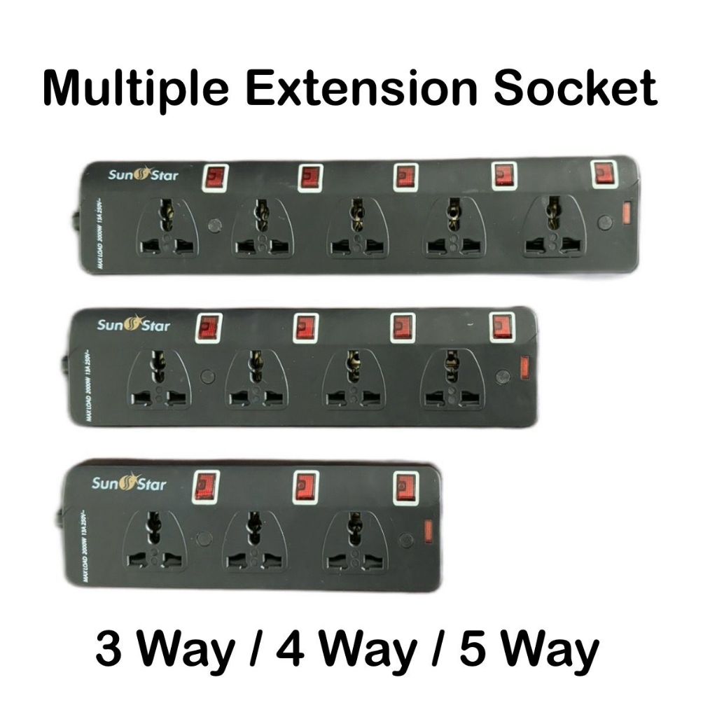 Sunstar Multiple Extension Wire Plug Trailing Socket Extension ...