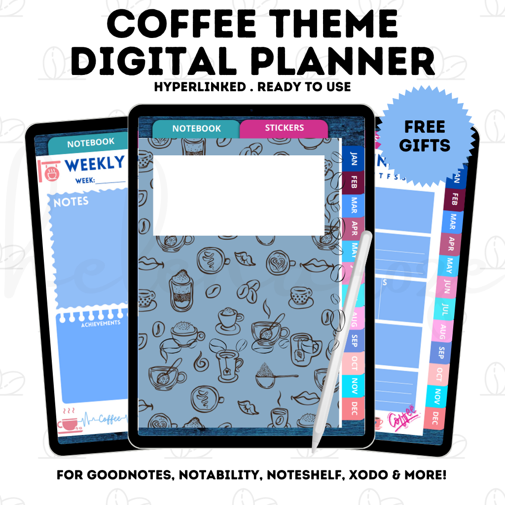 Coffee Theme Digital Planner Hyperlinked PDF 525 Pages, Digital Planner ...