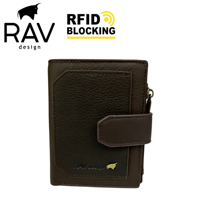 RAV Design RFID-Blocking Genuine Leather Button Wallet l Bifold l Coin ...