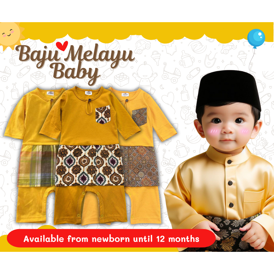 BAJU MELAYU BABY BOY ROMPER RAYA YELLOW CREAM ROYAL YELLOW KUNING ...