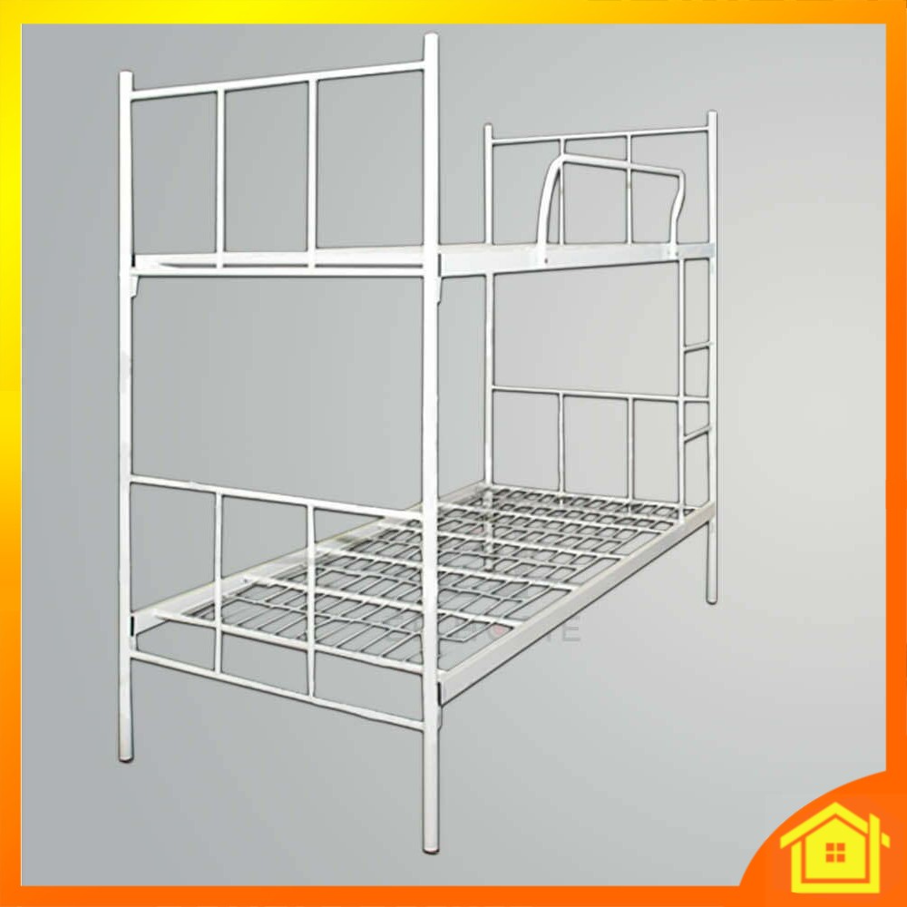 Double Decker Bed Frame Powder Coat Metal Loft Silver Katil Besi Bujang ...