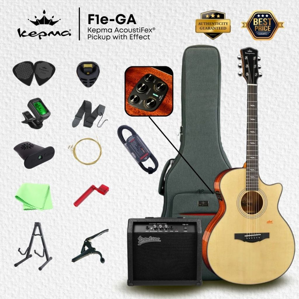 Kepma F1 Solid Sitka Spruce Top Grand Auditorium Acoustic Guitar, S1 ...