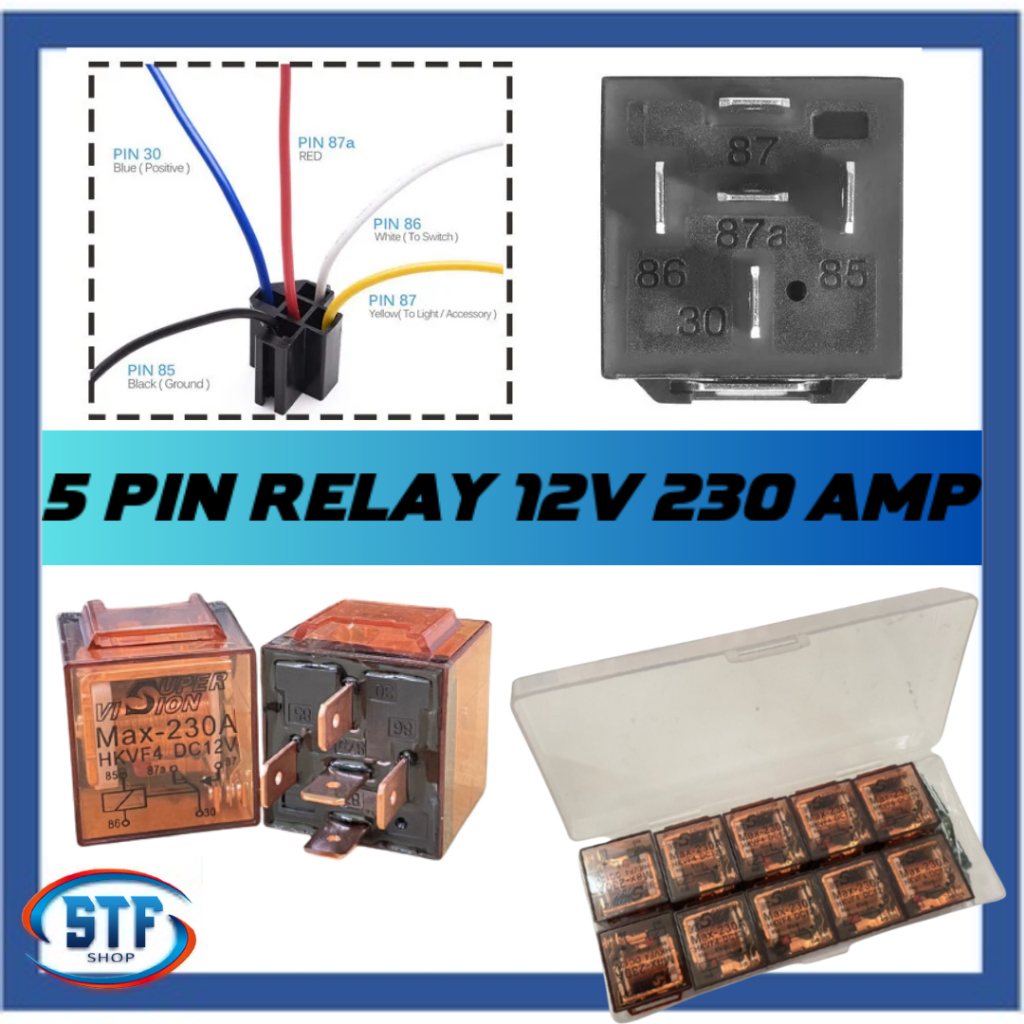 Waterproof Car Truck Auto Automotive 12V 230 AMP 87A LED Relay 5 Pin ...