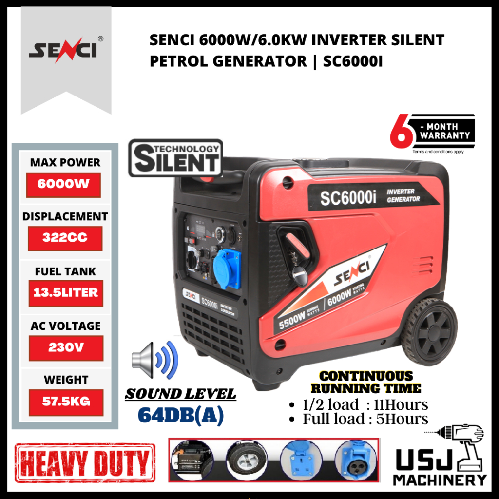 SENCI 6000W/6.0KW 322cc 4-Stroke Silent Inverter Petrol Generator ...
