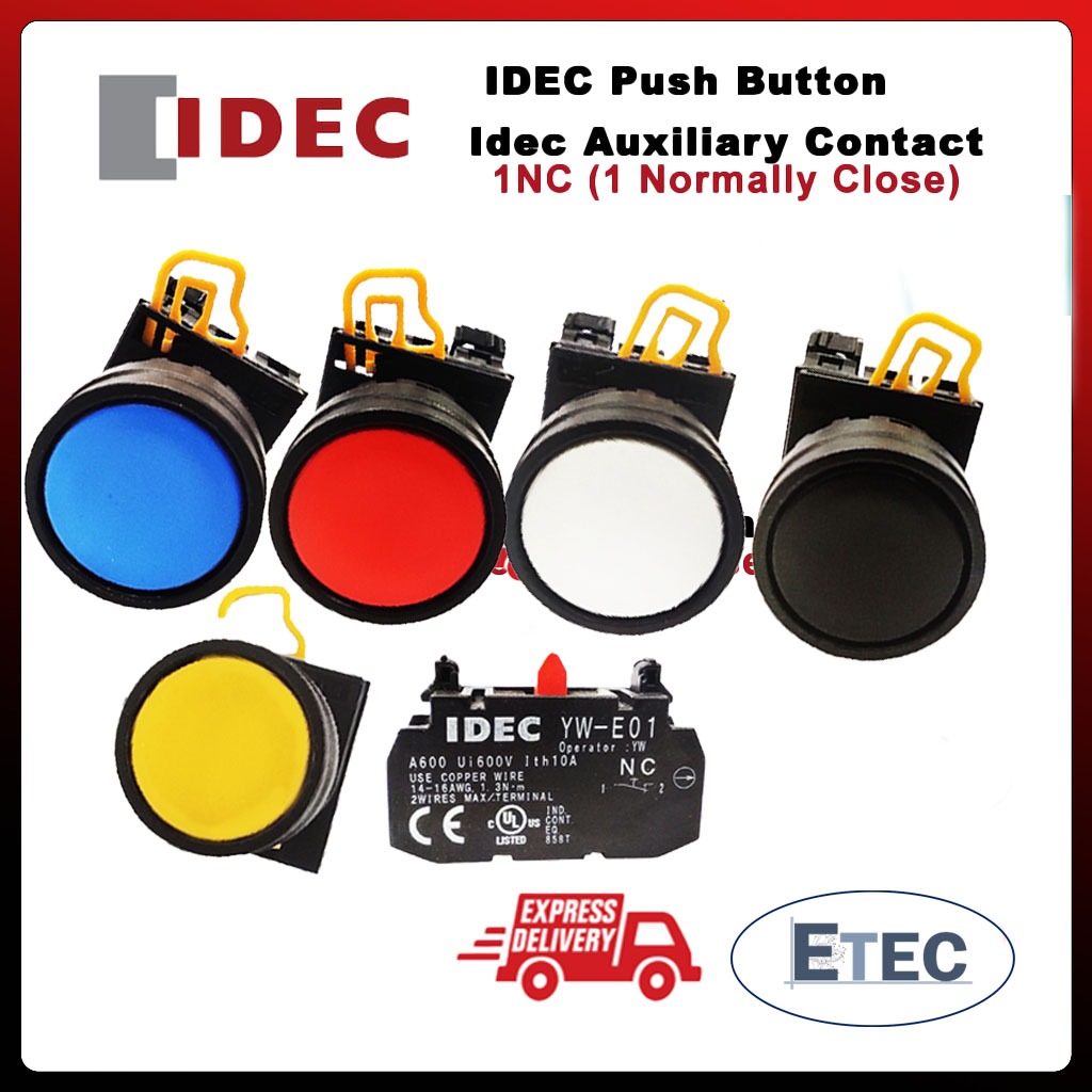 IDEC Push Button YW1B-M1E01 / YW1B-M1E10 -1NO/1NC (Red / Blue / Black ...