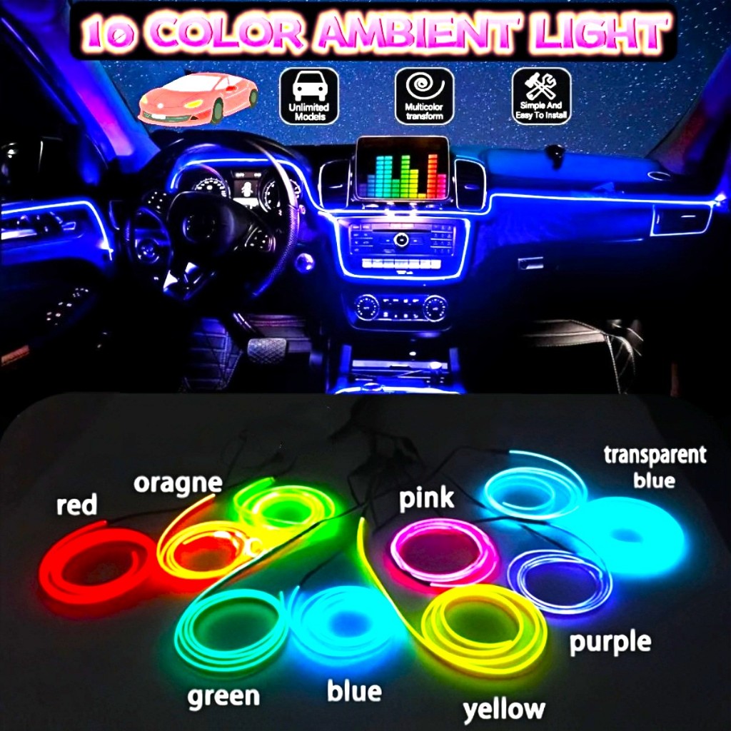 Lampu Led Dashboard Kereta 10 Color EL Wire Car Interior Led Light ...