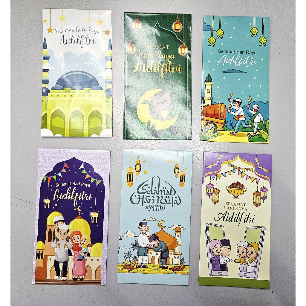 [2025 12Design] 6pcs/Pkt Sampul Duit Raya Aidilfitri Kartun Angpau ...