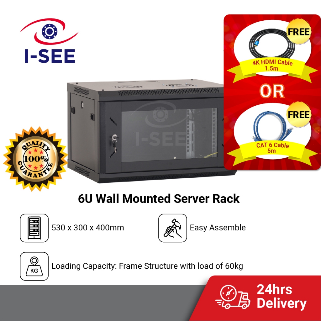 [FREE HDMI/Cat 6 Cable] Wall Mount Server Rack 4U(53*24*40cm)/ 6U (53* ...