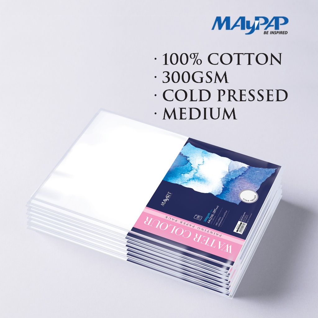 MayArt Watercolour Paper Pack 300gsm/100% Cotton Cold Pressed (Medium ...