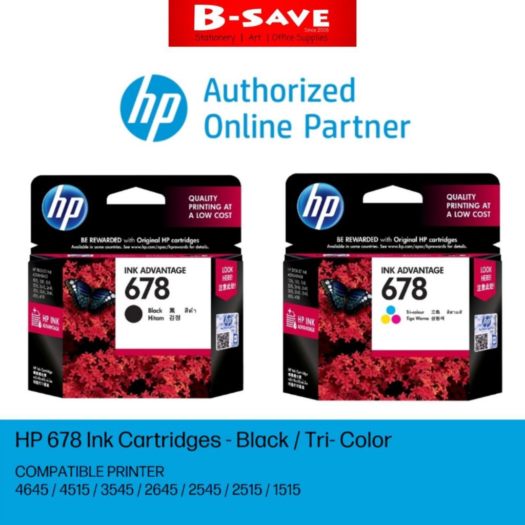 HP 678 Original Ink Advantage Cartridges - Black/Tri-Color | Shopee ...