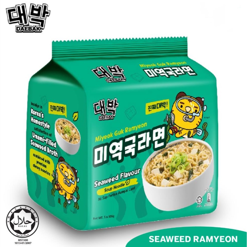 Daebak Ramen Korean Classic Ramyeon Noodle Assorted Flavor Halal 5 Pack ...