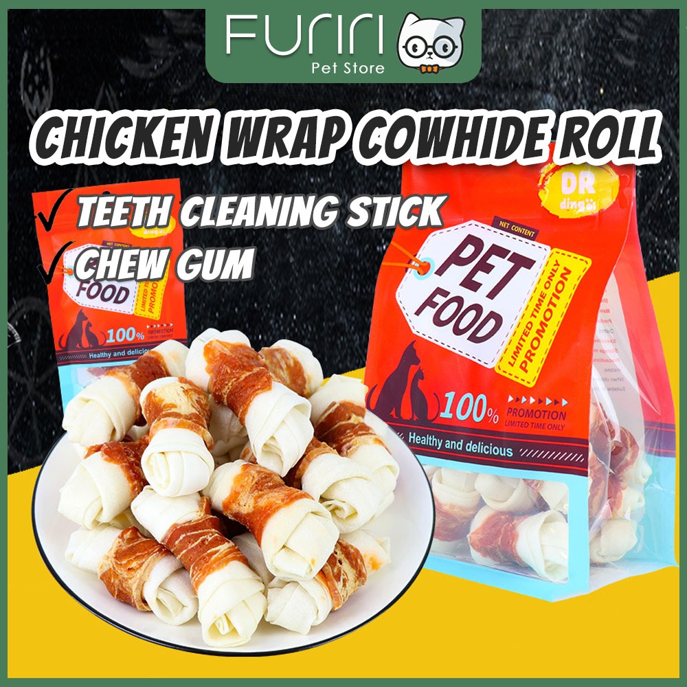 Furiri 100g Chicken Wrapped Cowhide Roll Teeth Cleaning Stick Pet Snack Dog Teething Chewy Gum ...