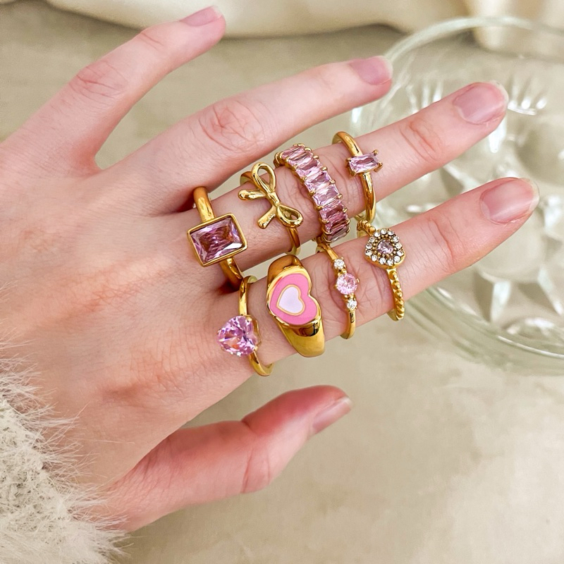 [Pink theme] Stainless steel pink love ring 1 pc/ Water friendly ...