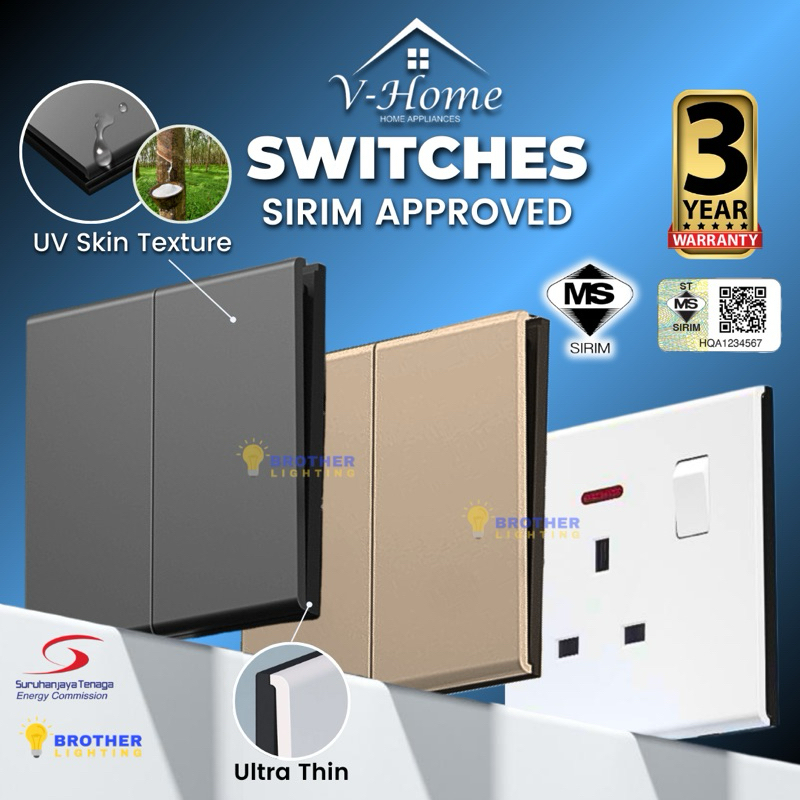 [SIRIM] VHome® Switch UV Skin Texture Premium Switches Grey/Bronze ...