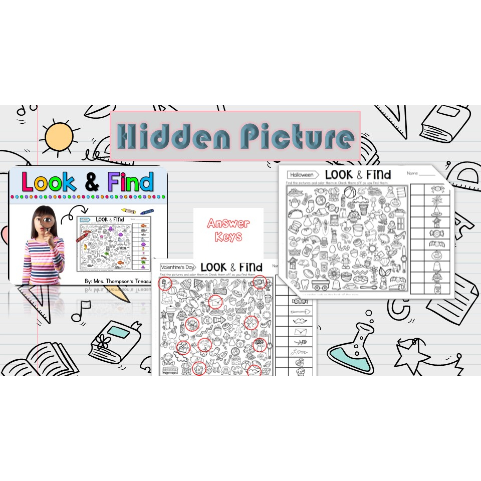 [P016] 20 Hidden Picture Puzzles Worksheet for Pre-school PDF version 找 ...