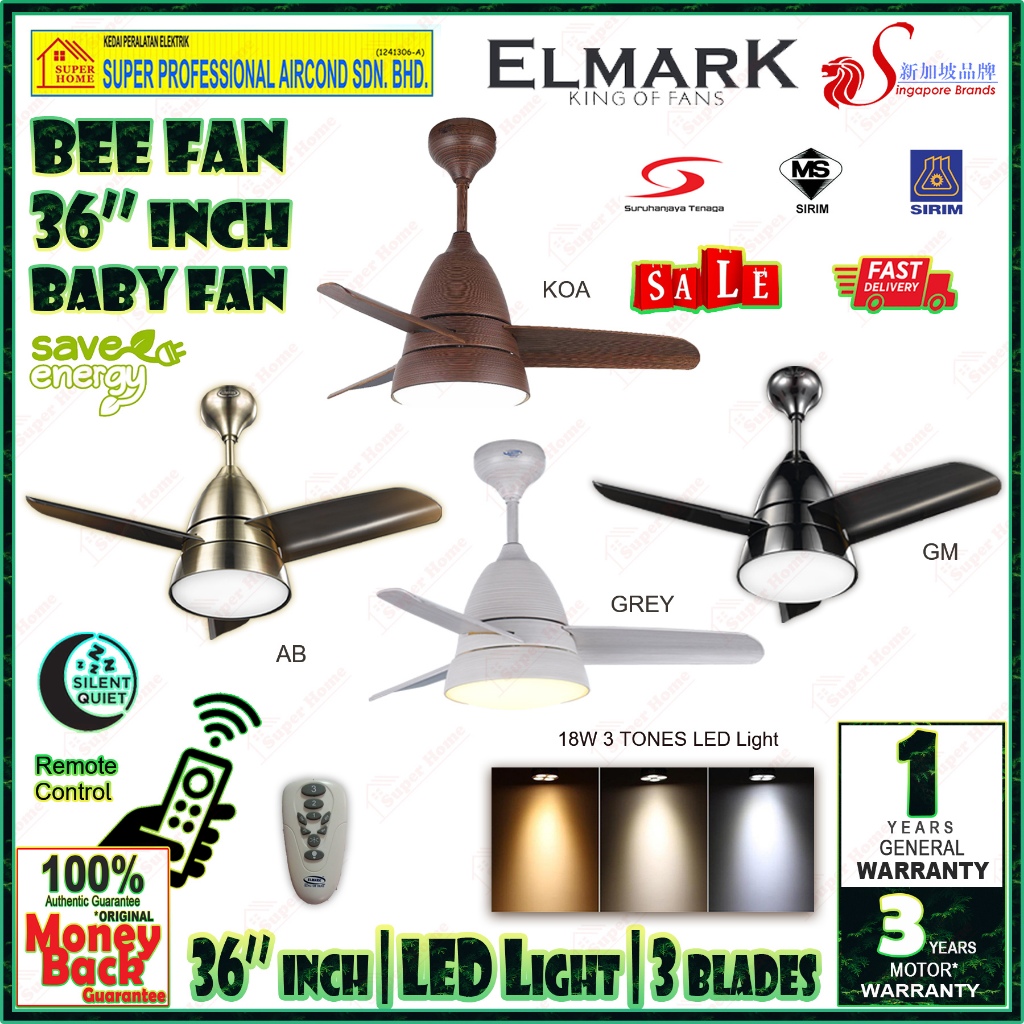 Elmark Baby fan BEE Fan 36 inch Remote Contro Ceiling Fan with LED ...