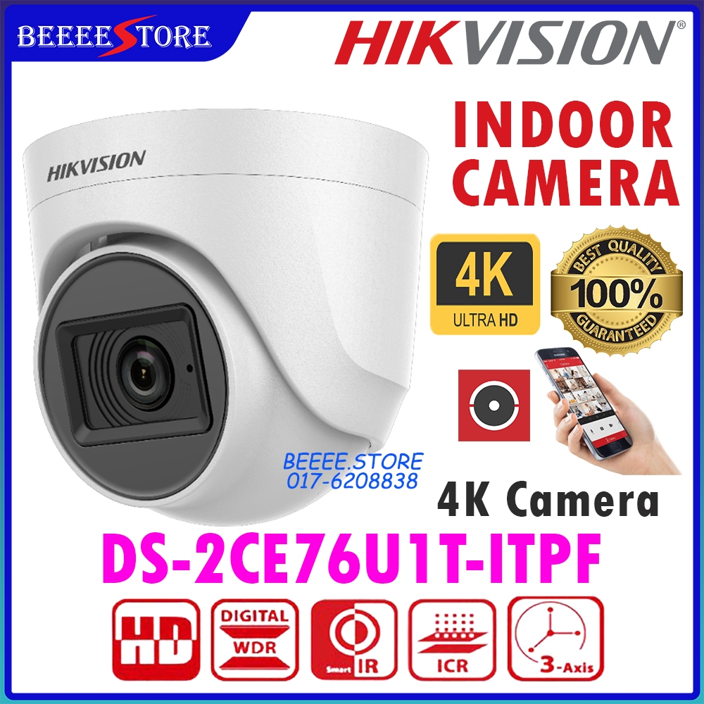 HIKVISION DS-2CE76U1T-ITPF 4K 8MP 3.6MM Indoor Fixed Turret Camera Indoor IR Dome Camera ...