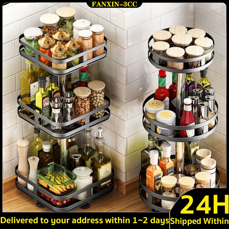 3 Tier 360° Rotatable Kitchen Rak Rempah Seasoning Rotating Spice Rack ...